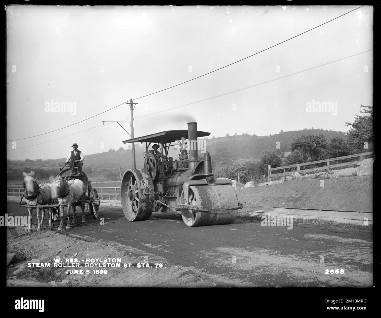 Wachusett Reservoir, steam roller, on Boylston Street, station 79; from ...