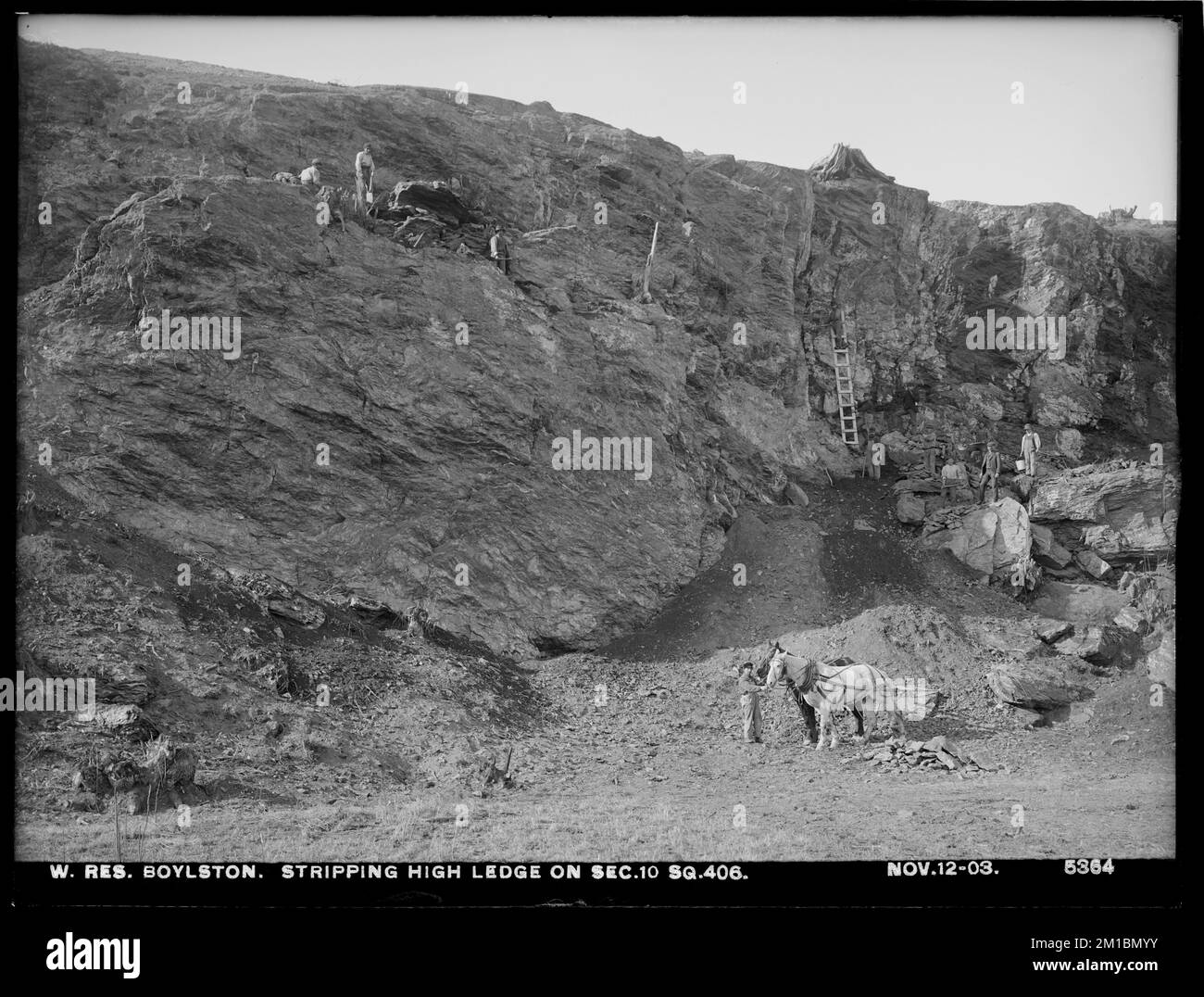 Wachusett Reservoir, stripping high ledge on Section 10, square 406 ...
