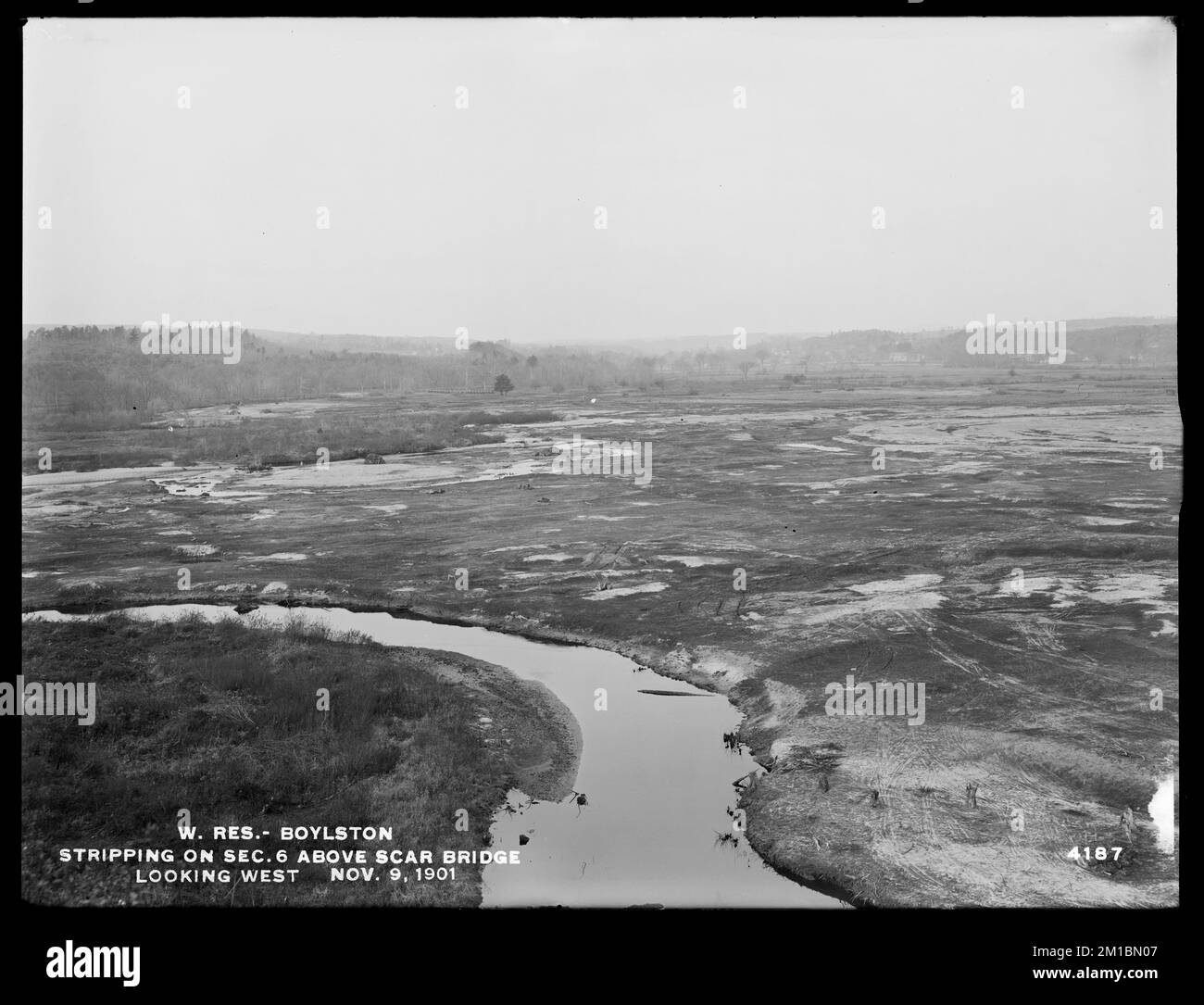 Wachusett Reservoir, stripping on Section 6 above Scar Bridge, looking ...