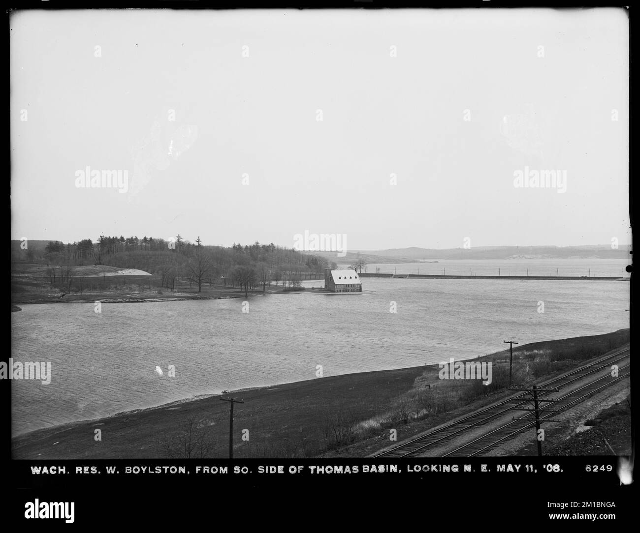 Wachusett Reservoir, view of reservoir from south side of Thomas Basin ...