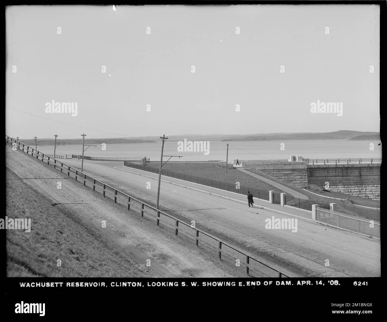 Wachusett Reservoir, view of reservoir showing east end of dam, looking ...