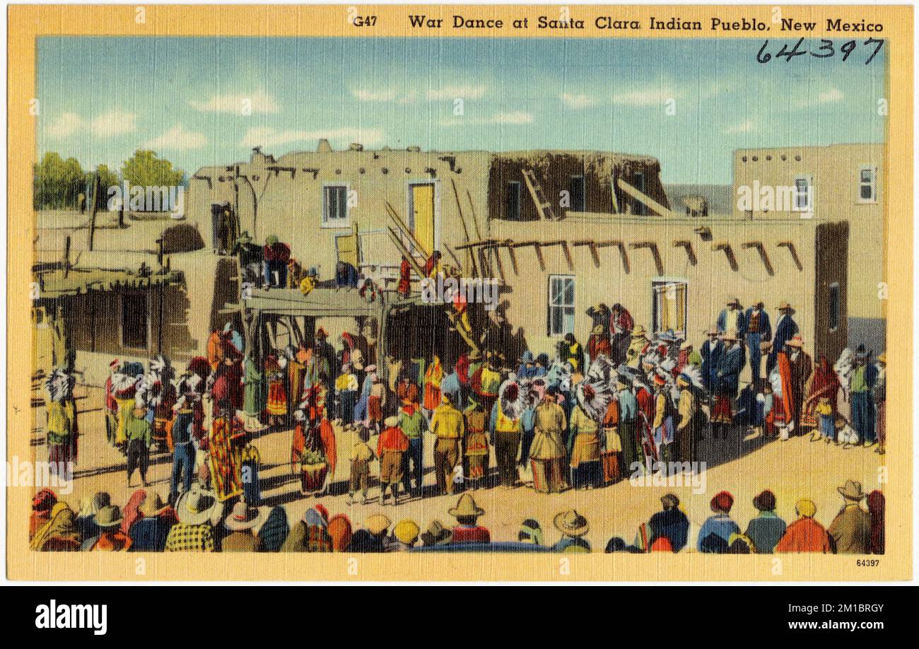 War dance at Santa Clara Indian Pueblo, New Mexico , Houses, Tichnor ...