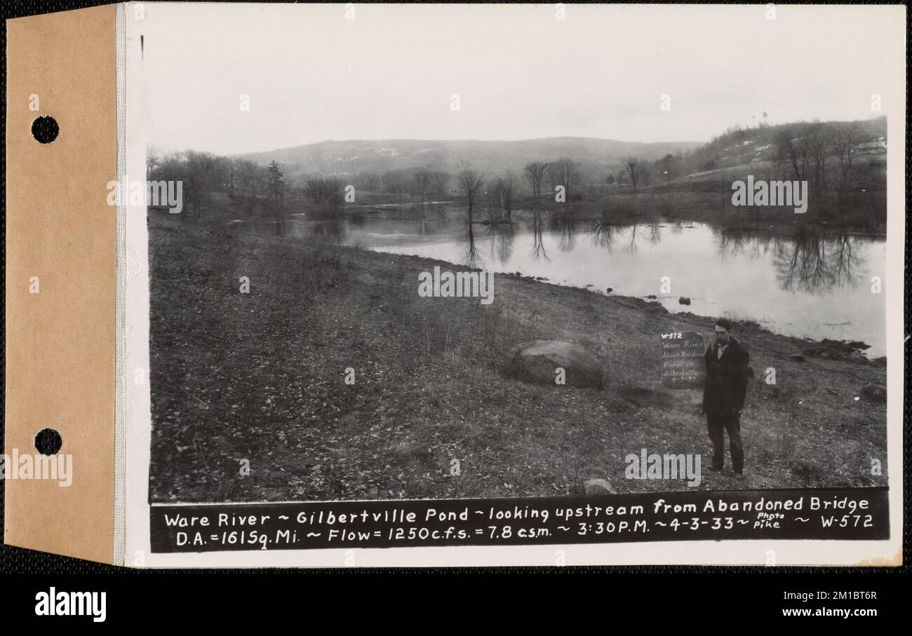 Ware River, Gilbertville Pond, looking upstream from abandoned bridge ...