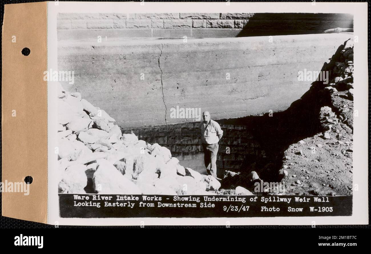 Ware River Intake Works, Shaft #8, showing undermining of spillway weir ...