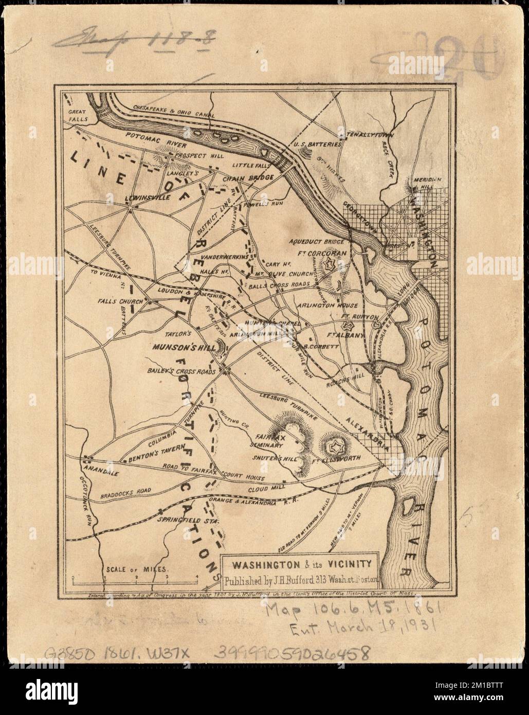 Washington & its vicinity , Washington D.C., History, Civil War, 1861 ...