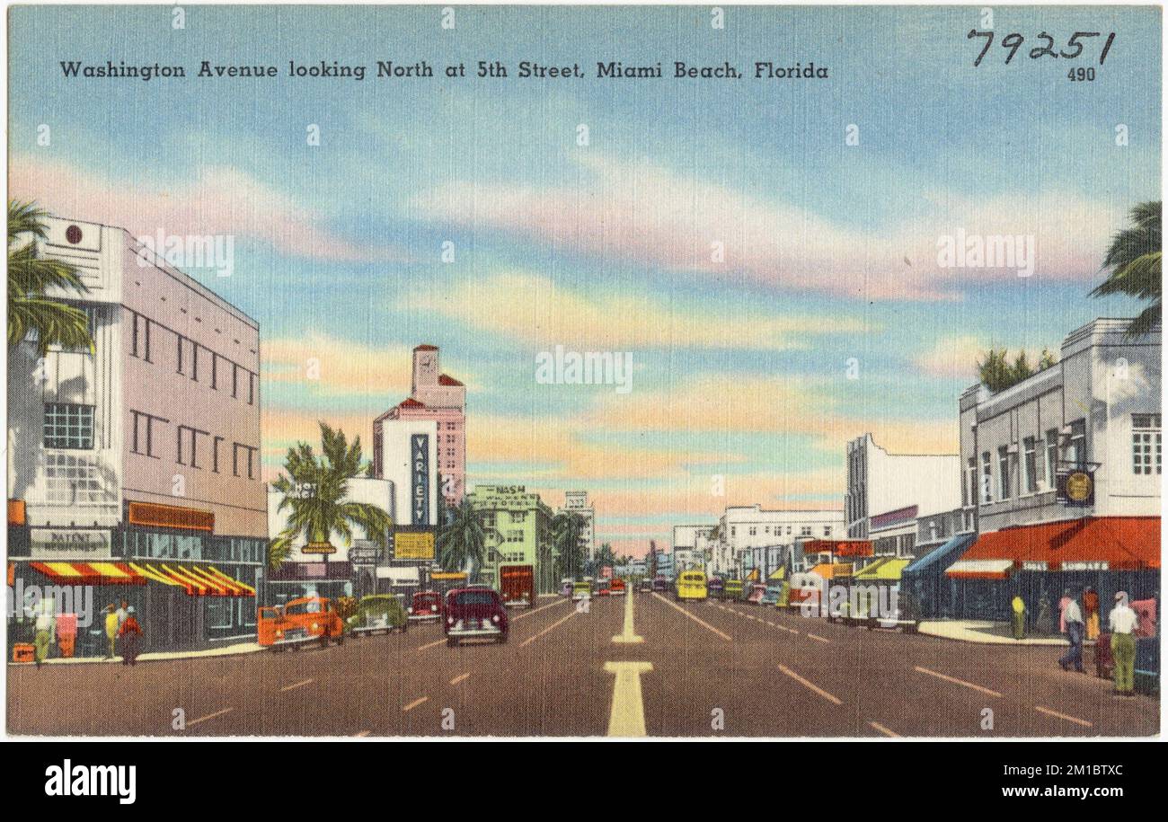 Washington Avenue looking north at 5th Street, Miami Beach, Florida ...
