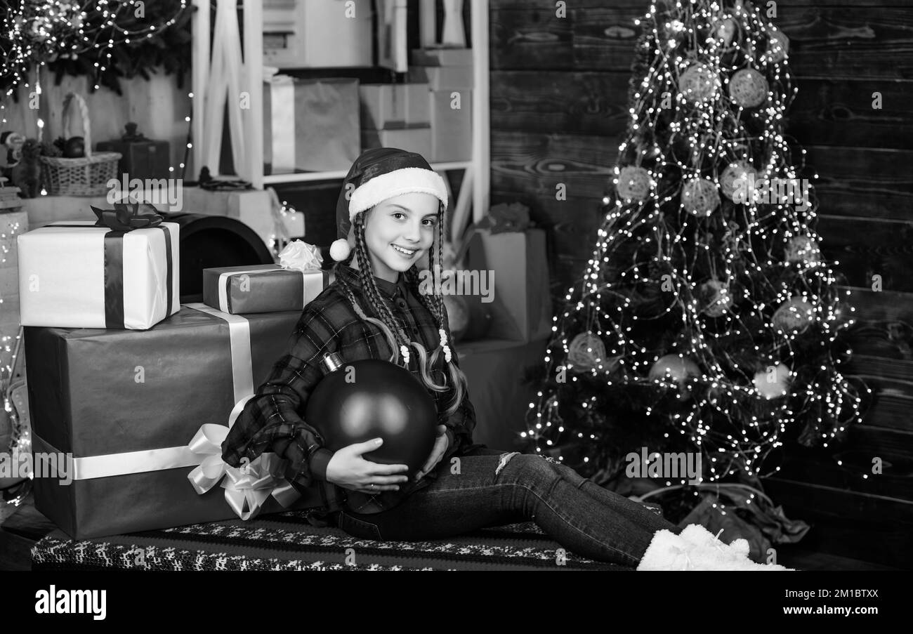 Decor shop. Favorite color. Christmas concept. Child fancy santa enjoy ...