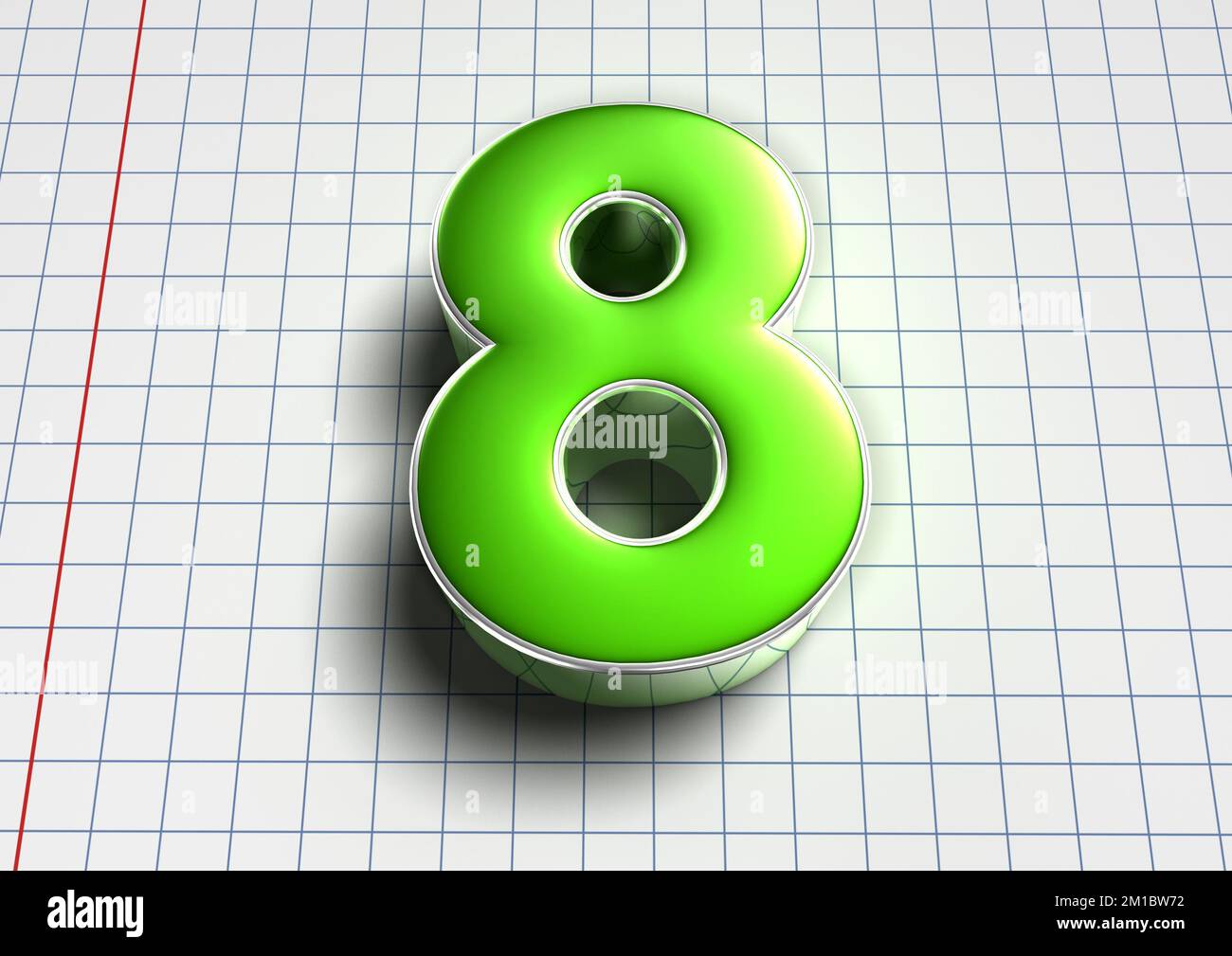 Number 8 green 3D rendering over lined paper.Learning quiz.learning ...