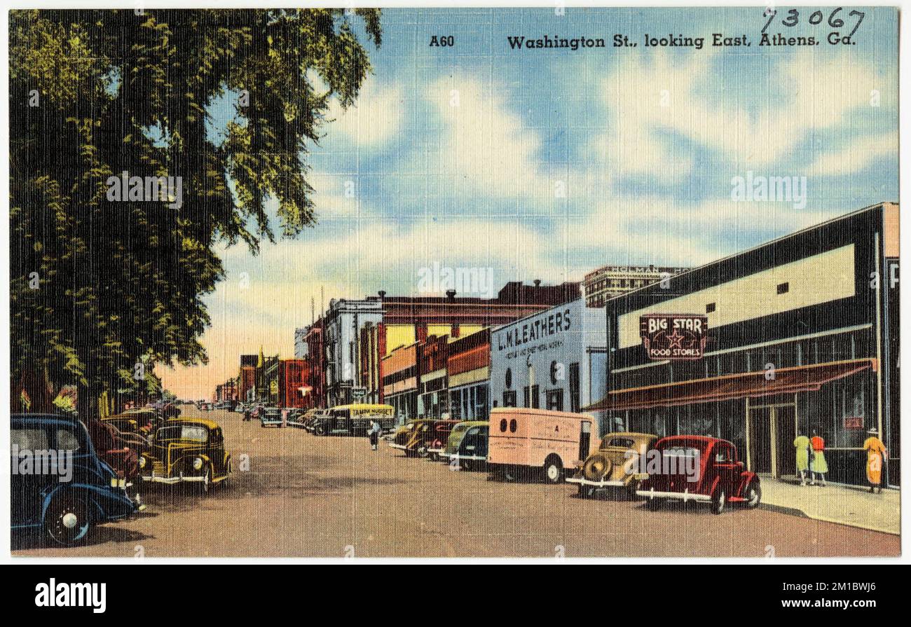 Washington St., looking east, Athens, Ga. , Cities & towns, Tichnor ...