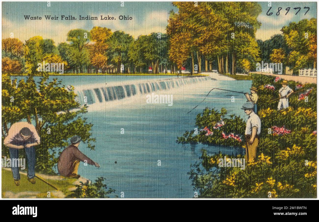 Waste Weir Falls, Indian Lake, Ohio , Lakes & ponds, Tichnor Brothers ...