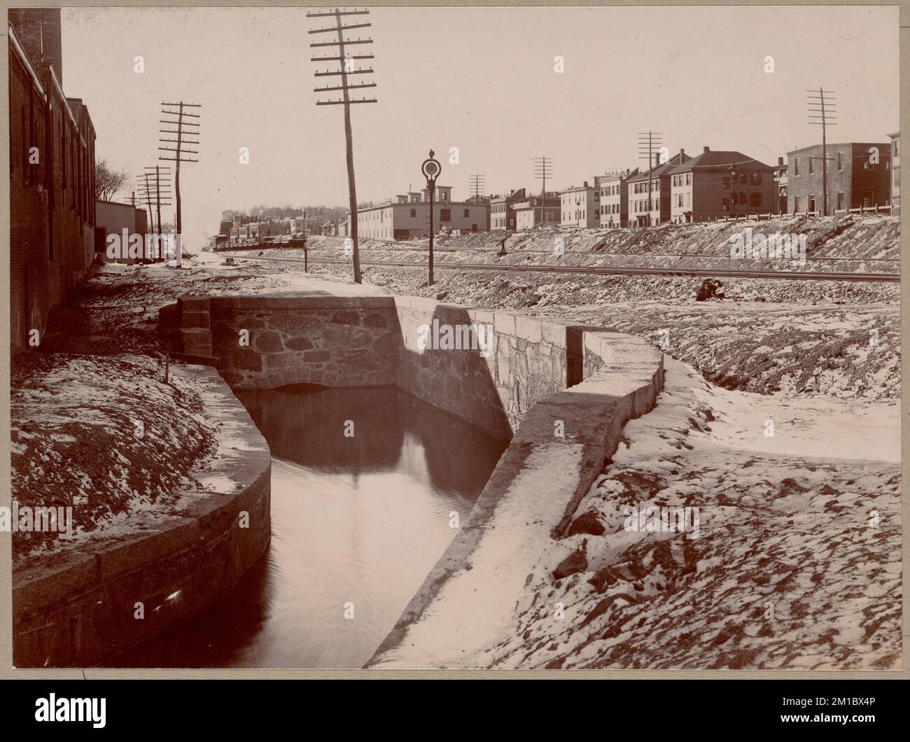 Water running through stone canal by railroad tracks , Waterways ...