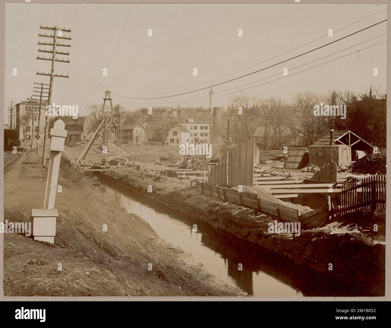 Water running past power lines , Electric lines, Waterways ...