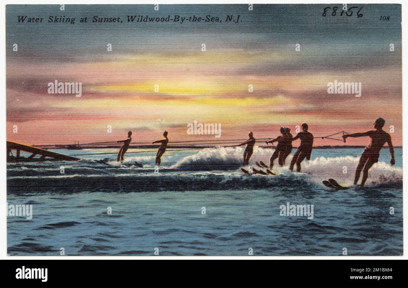 Water skiing at sunset, Wildwood-by-the-Sea, N. J. , Beaches, Tichnor ...