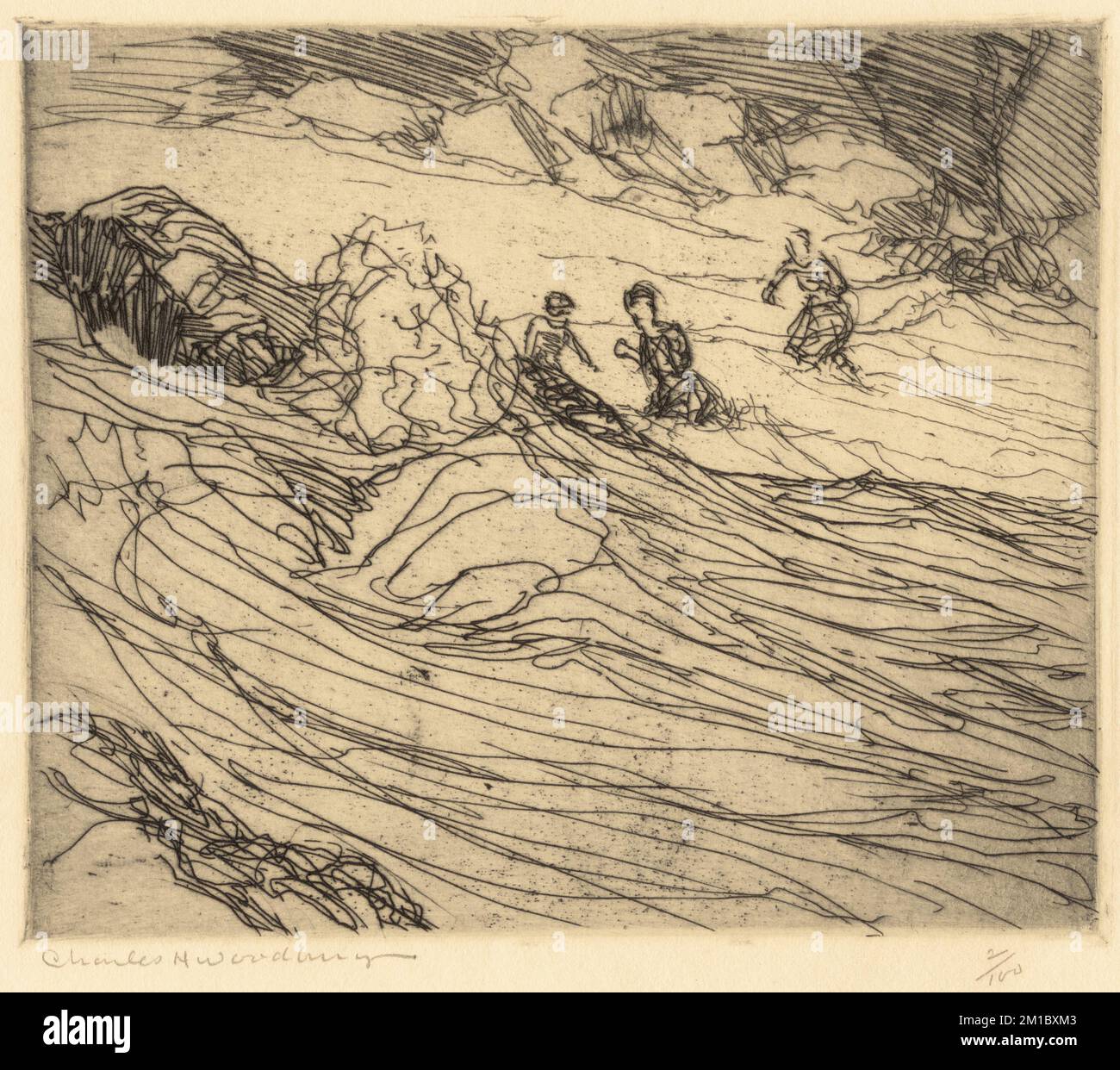 Wave in Narrow Cove , Bays Bodies of water, Wading. Charles H. Woodbury ...