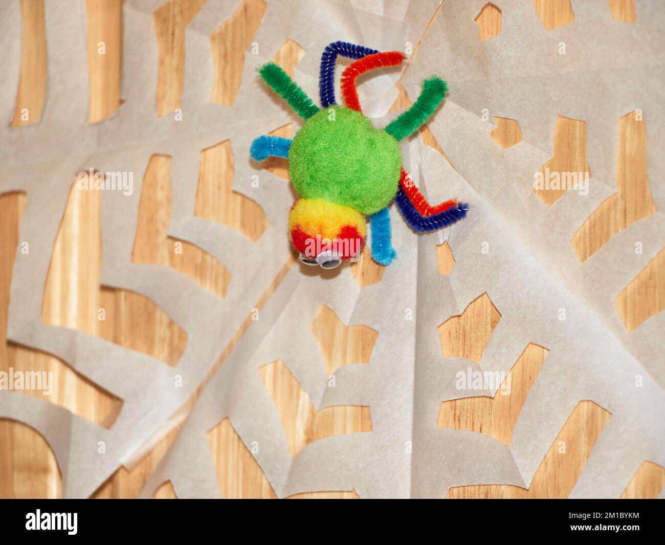 colorful arts and crafts spider in a paper spider net Stock Photo - Alamy
