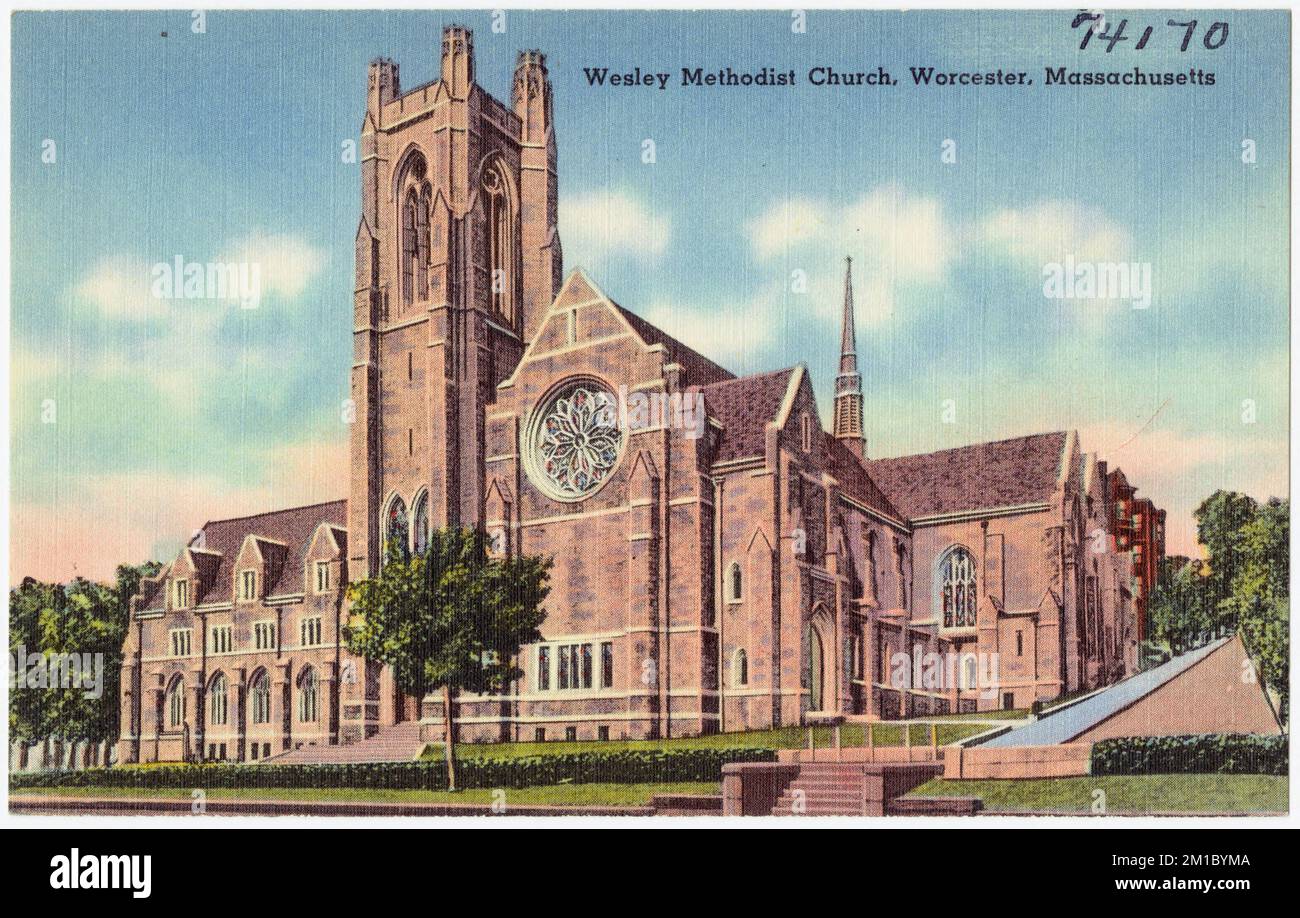 Wesley Methodist Church, Worcester, Mass. , Methodist churches, Tichnor Brothers Collection ...