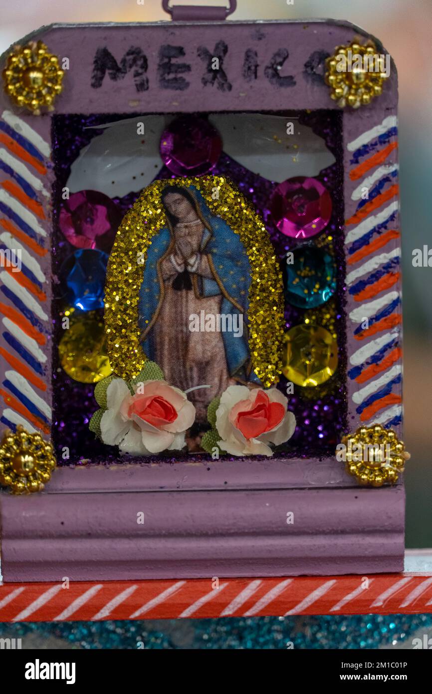 tin or aluminum figure of the virgin mary, religious figure, mexican ...