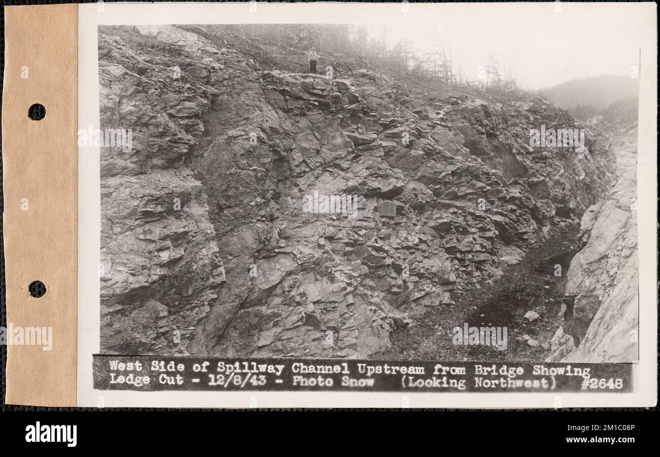 West side of spillway channel upstream from bridge showing ledge cut ...