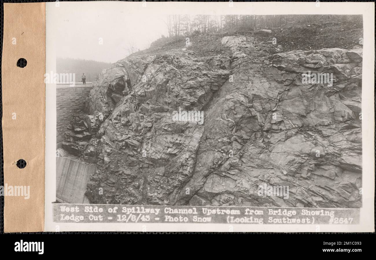 West side of spillway channel upstream from bridge showing ledge cut ...