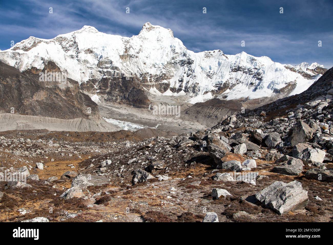 hungchhi peak and Chumbu peak above Ngozumba glacier from Cho Oyu base ...