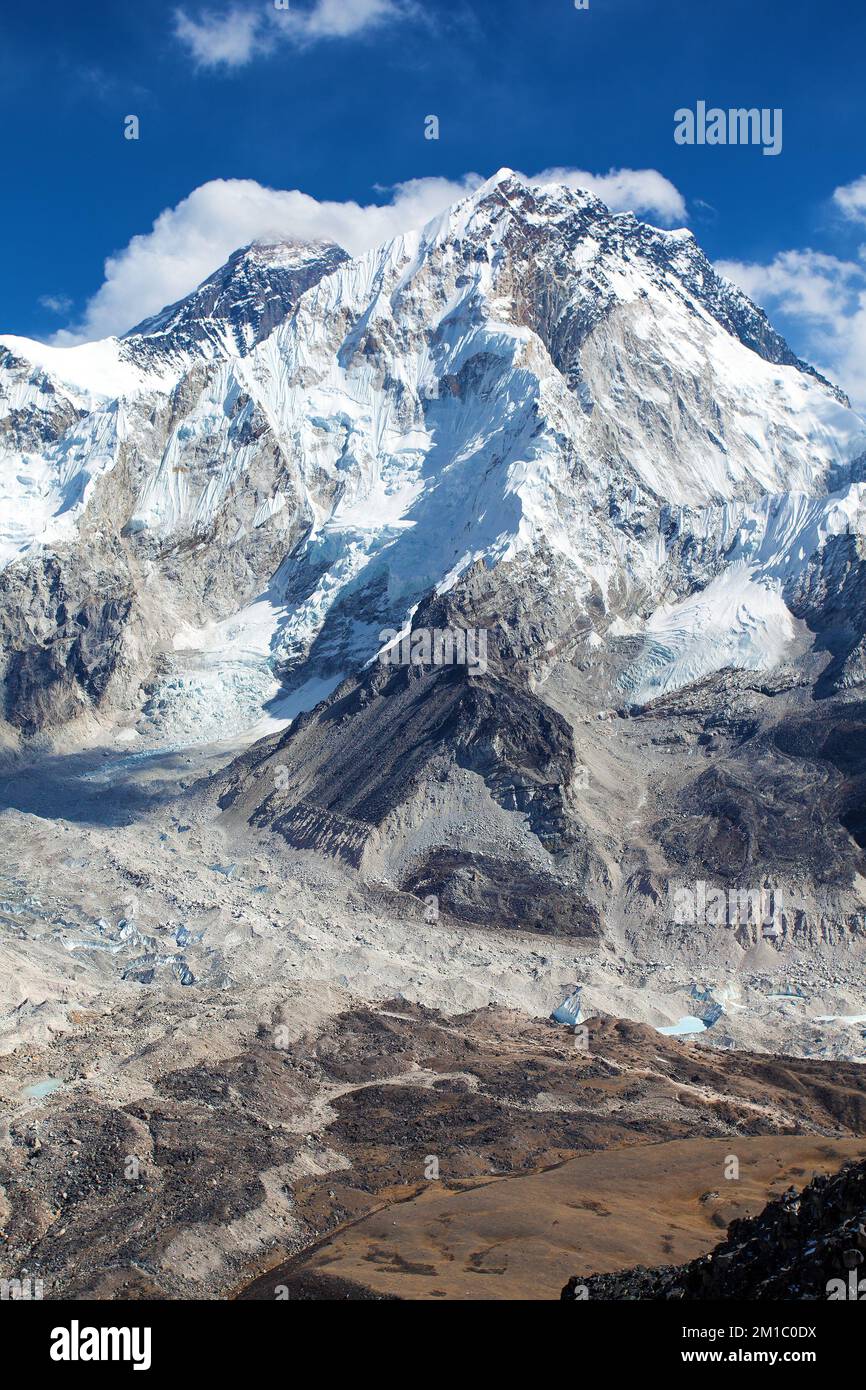 Panoramic view of mount Everest and Nuptse with beautiful clouds on sky ...
