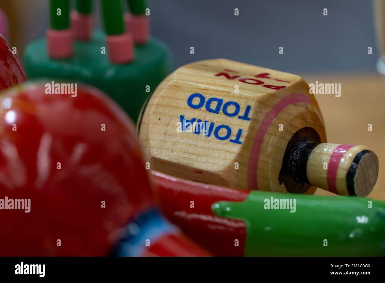 Traditional pirinola mexican handmade wooden toy with titles in spanish ...