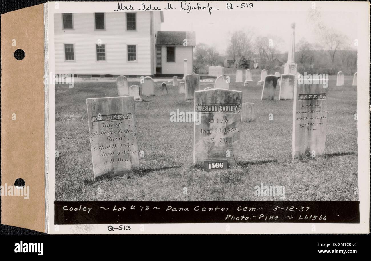 Weston and Mary Cooley, Dana Center Cemetery, lot 73, Dana, Mass., May ...