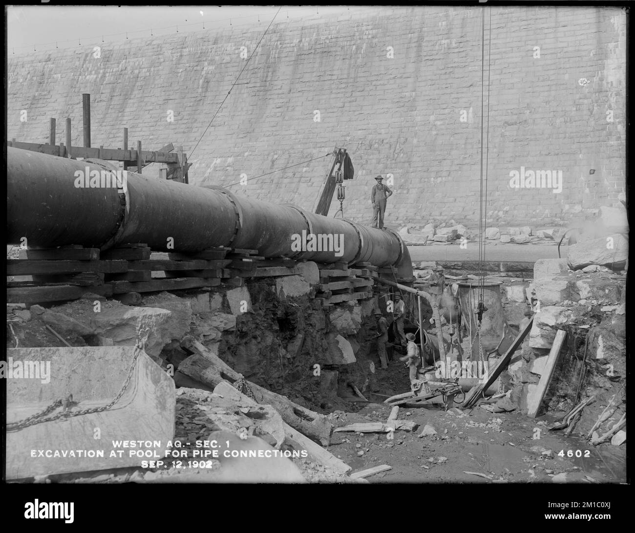Weston Aqueduct, Section 1, excavation at pool for pipe connections ...