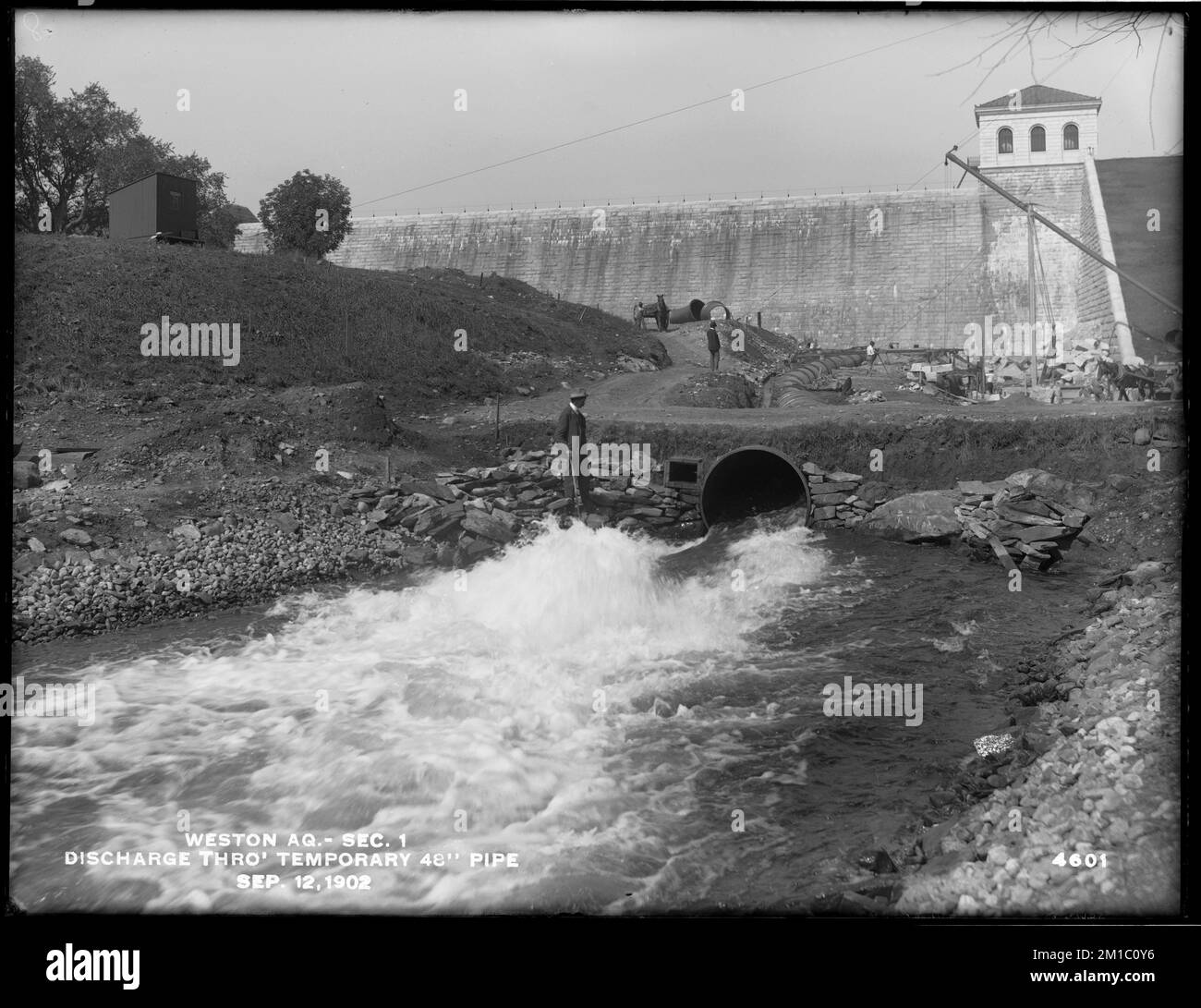 Weston Aqueduct, Section 1, discharge through temporary 48-inch pipe ...
