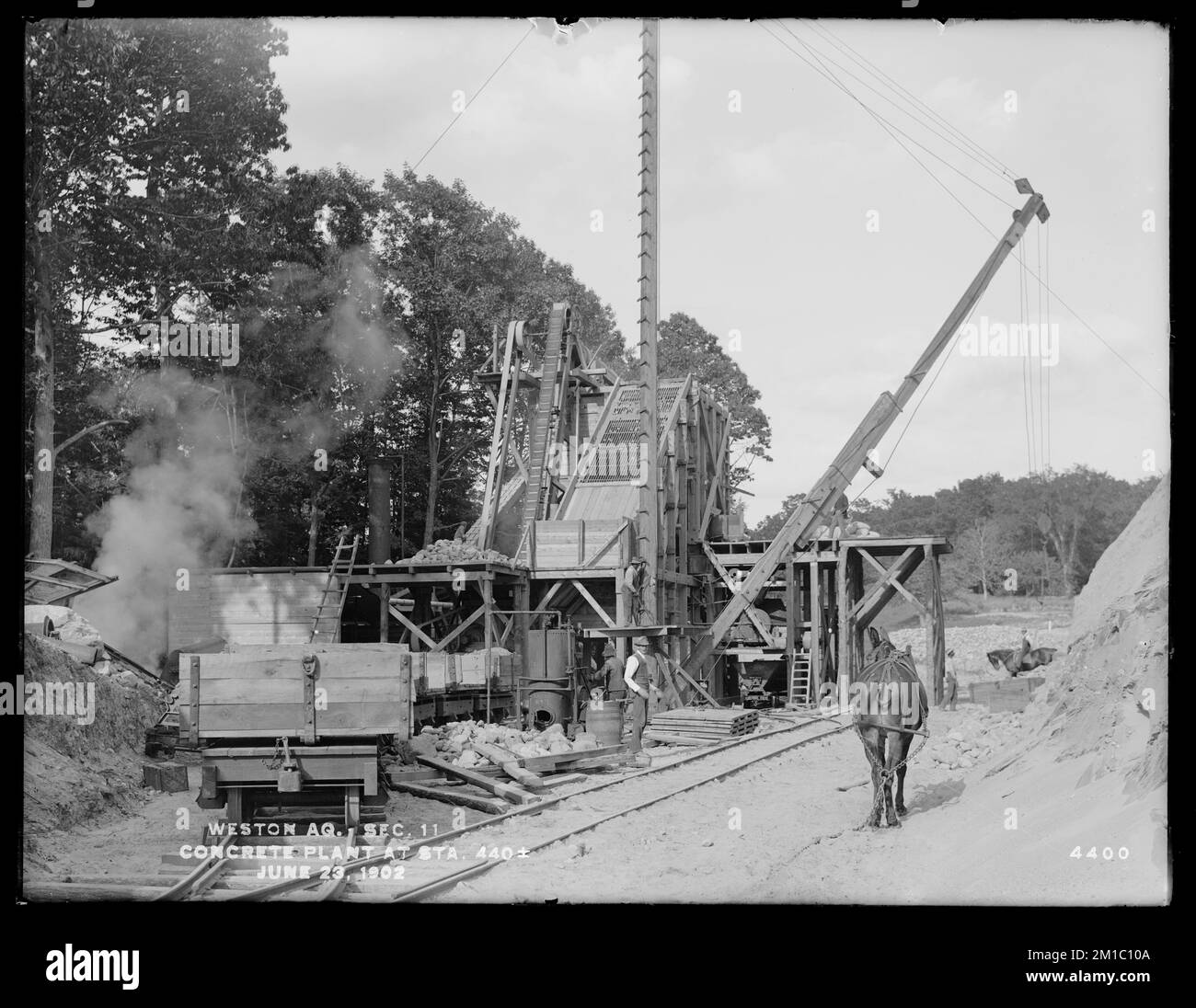 Weston Aqueduct, Section 11, concrete plant, at station 440±, Wayland ...