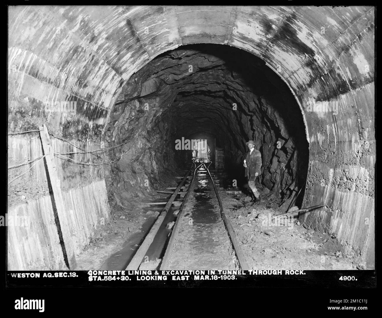 Weston Aqueduct, Section 13, concrete lining and excavation in tunnel ...