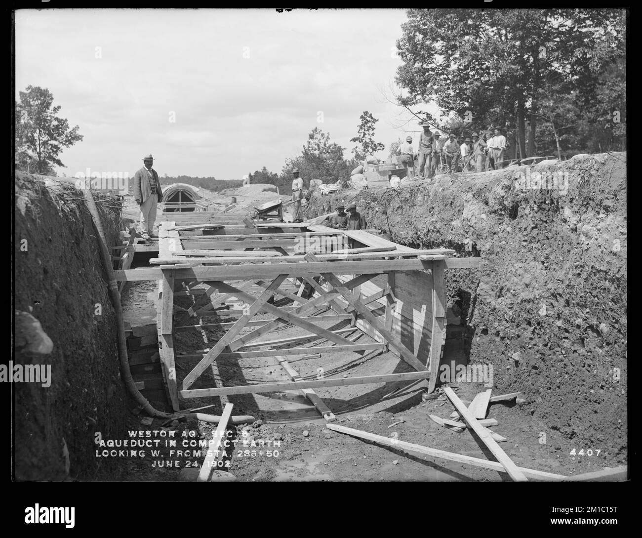 Weston Aqueduct, Section 5, aqueduct in compact earth, looking westerly ...