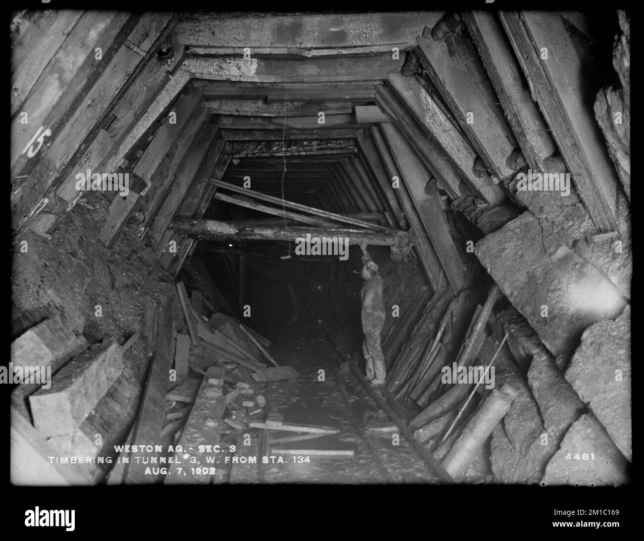 Weston Aqueduct, Section 3, timbering in Tunnel No. 3, westerly from ...