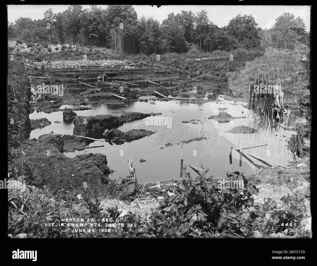 Weston Aqueduct, Section 6, excavation in swamp, stations 244 to 242 ...