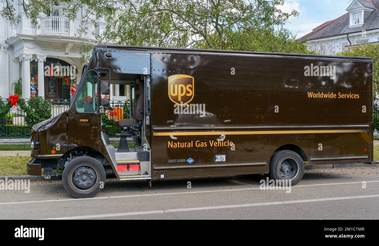 NEW ORLEANS, LA, USA - DECEMBER 10, 2022: UPS delivery truck in front ...