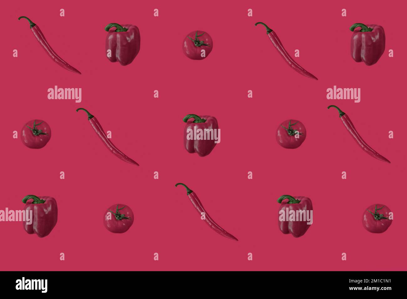 Vibrant red vegetables pattern on a red trendy background. Flat lay ...