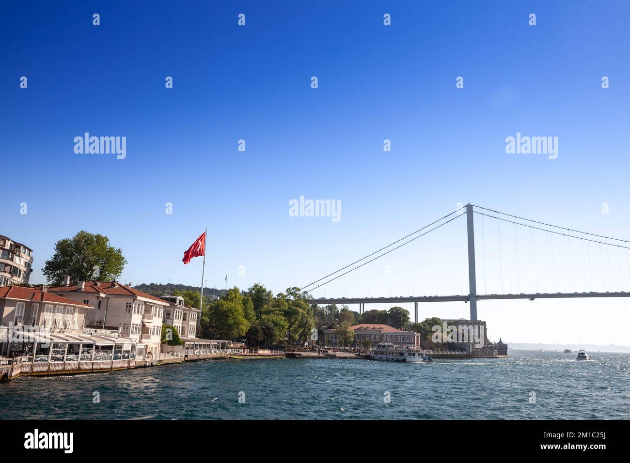 Picture of the Istanbul Bosphorus bridge seen from below during a sunny ...