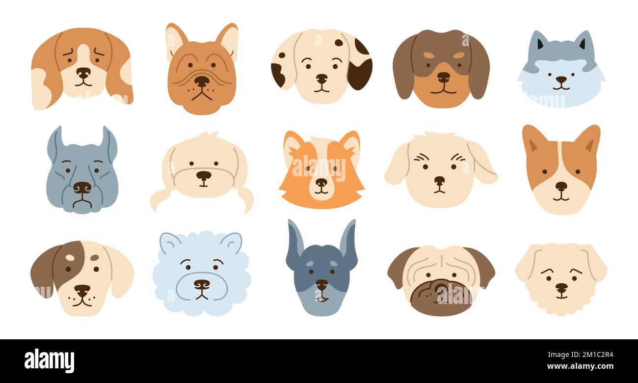 Dog faces emotion cartoon character set. Cute puppy kawaii head muzzle ...