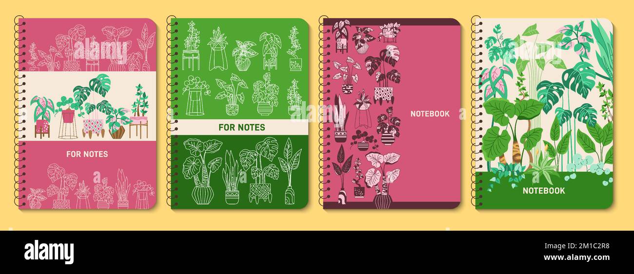 House potted plant trendy notebook cover set. Exotic houseplants ...