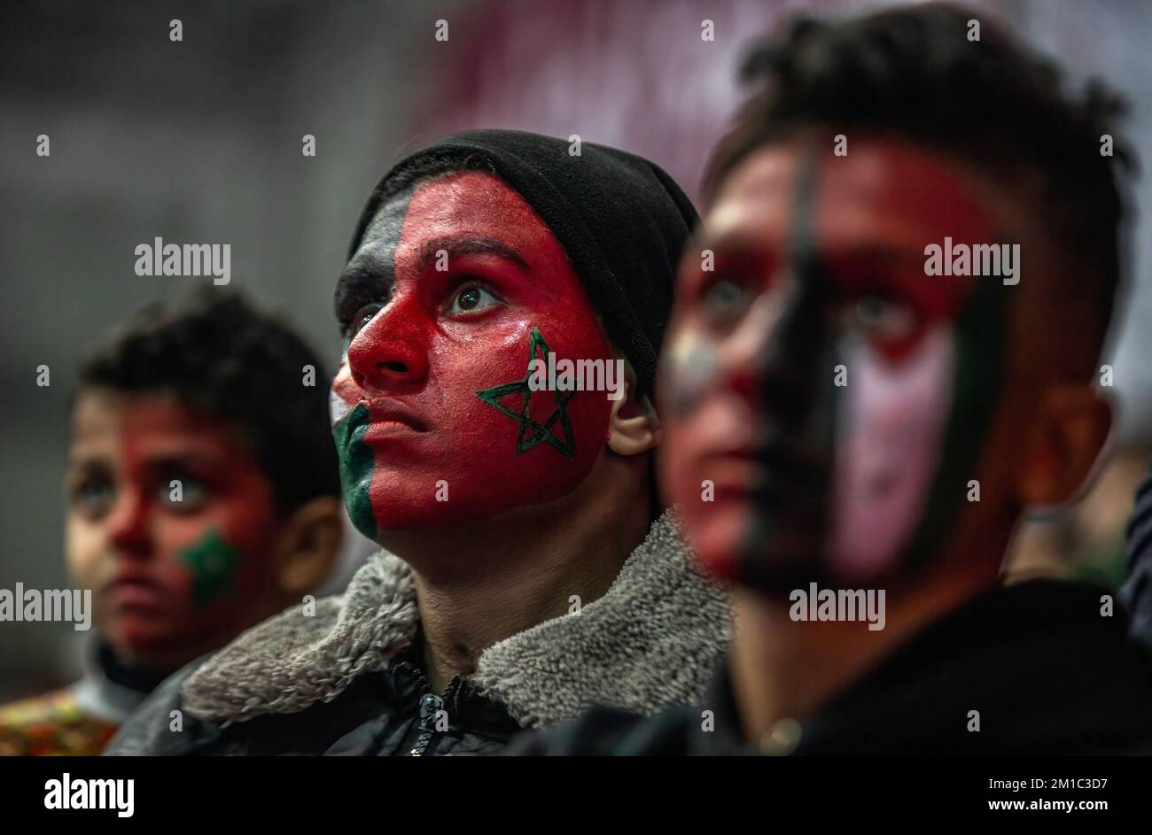 Gaza, Palestine. 10th Dec, 2022. Young Palestinians boys with painted ...
