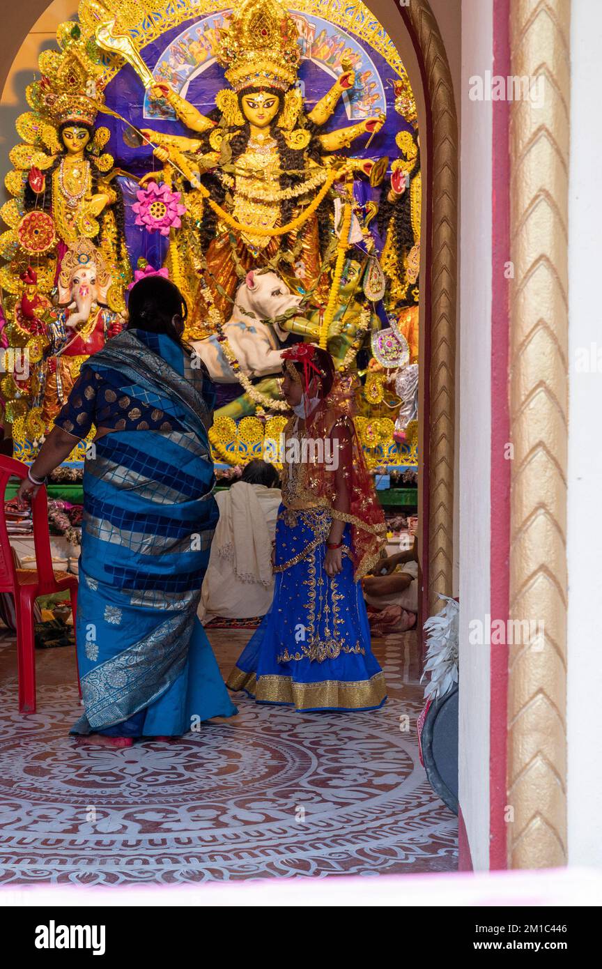 Howrah,India -October 26th,2020 : Bengali sari clad mother, showing ...