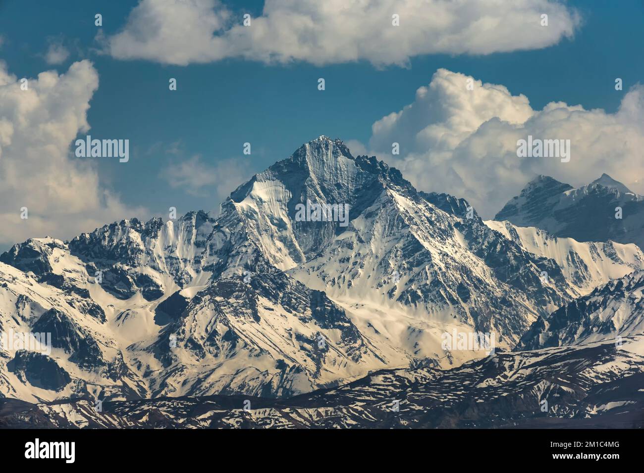 A breathtaking view of tall snowy mountain peaks in Pulan County, Ali ...