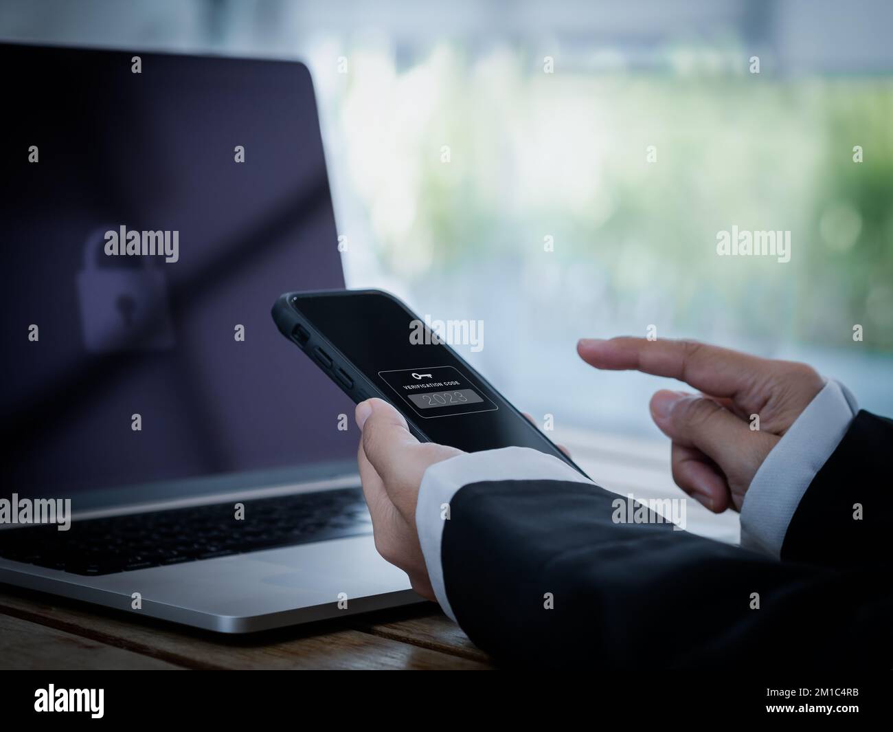 Two-factor authentication (2FA) concept. 2023 Verification code and key ...