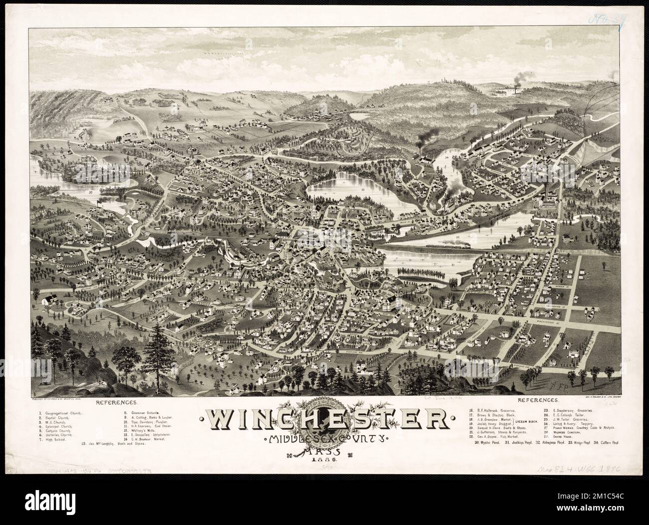 Winchester, Middlesex County, Mass : 1886 , Winchester Mass., Aerial ...