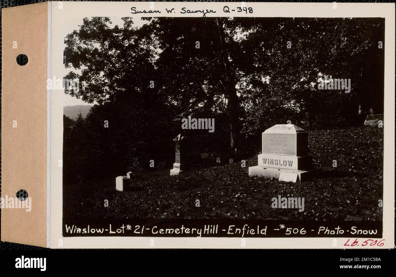 Winslow, Cemetery Hill Cemetery, lot 21, Enfield, Mass., ca. 1930-1931 ...