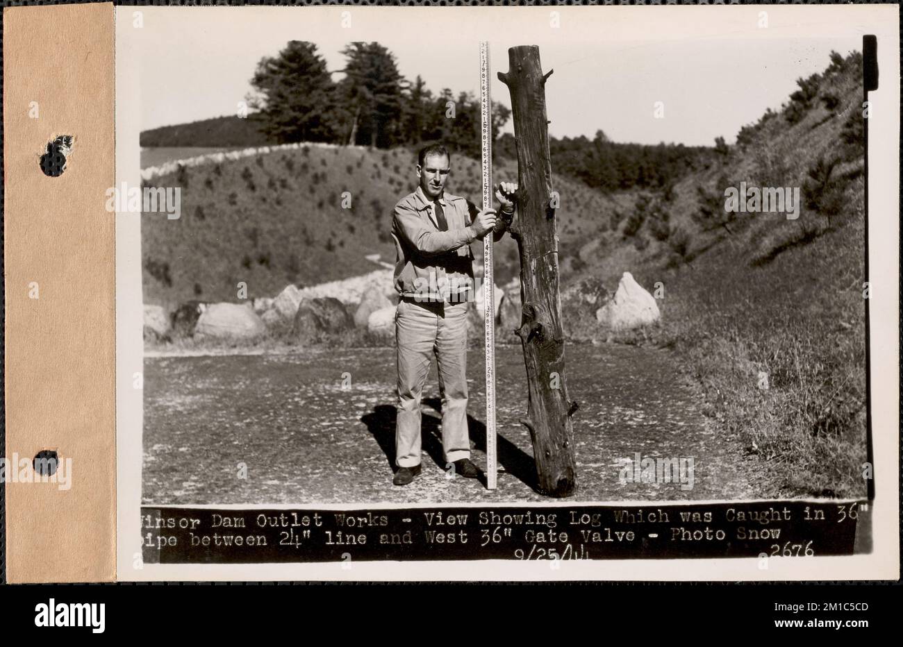 Winsor Dam Outlet Works, view showing log which was caught in 36' pipe ...