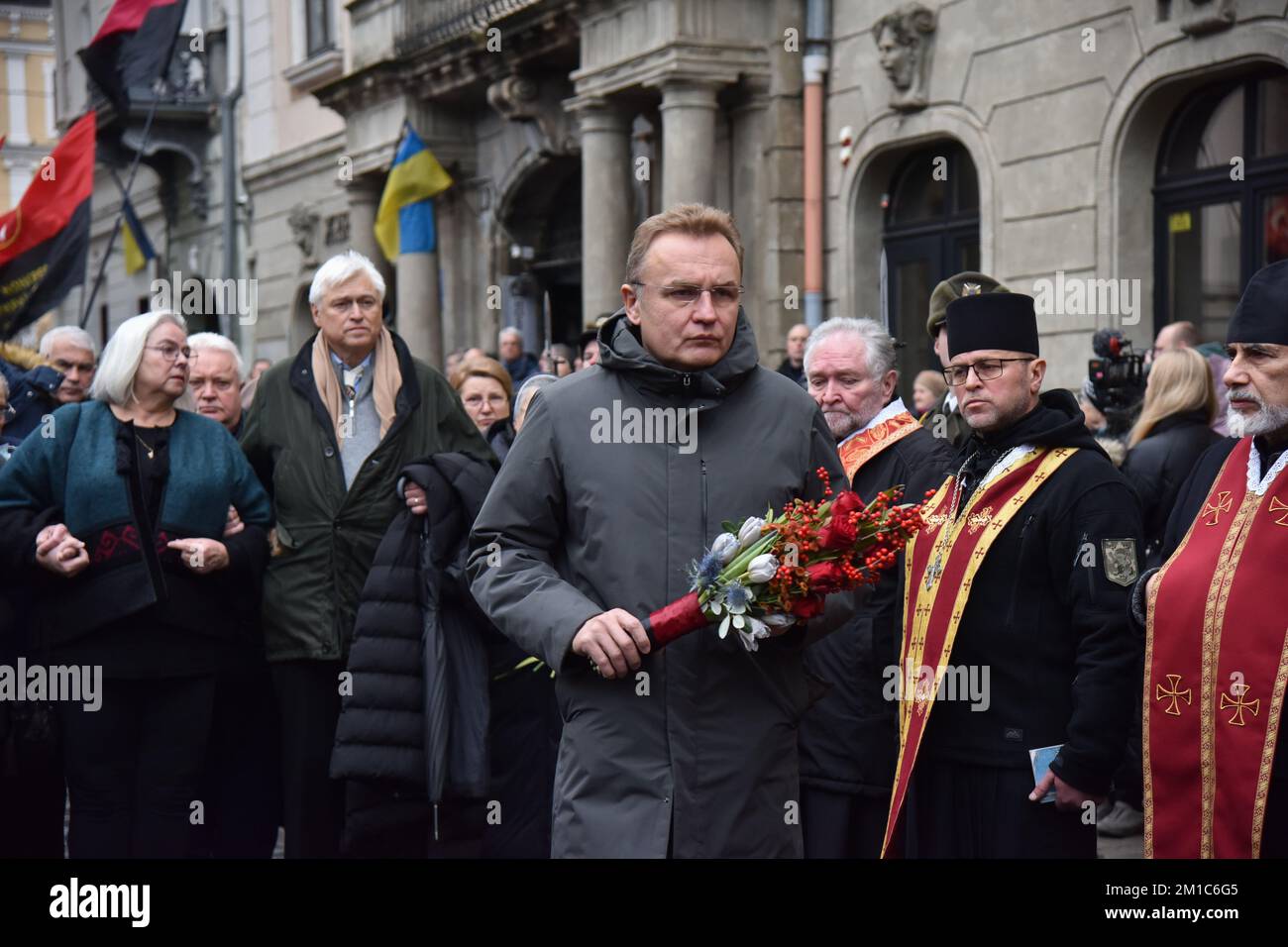 Mayor of Lviv Andriy Sadovy seen during the funeral of Hero of Ukraine ...