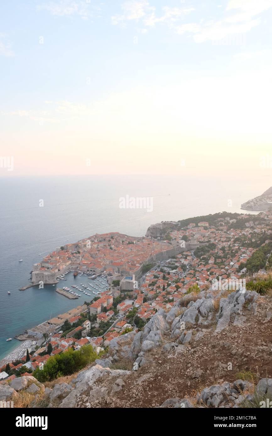 The City of Dubrovnik, Croatia, at sunset as seen from above from the ...