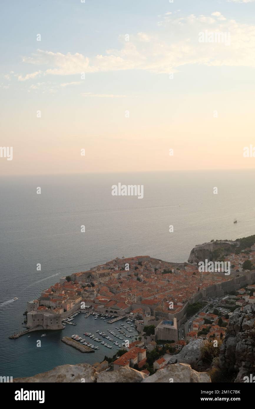 The City of Dubrovnik, Croatia, at sunset as seen from above from the ...