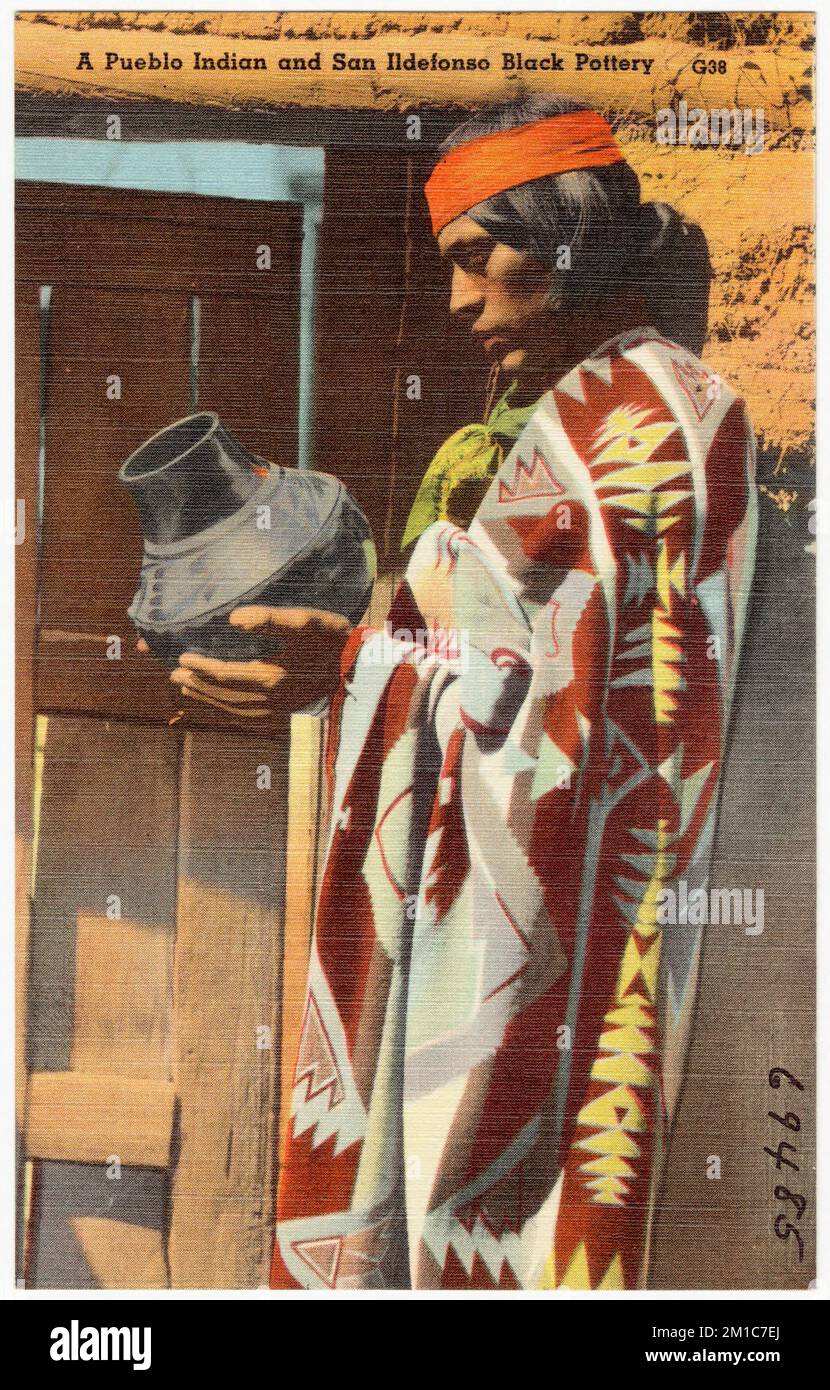 A Pueblo Indian and San Ildefonso Black Pottery , Tichnor Brothers ...